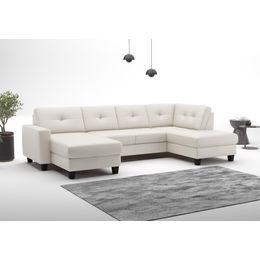 Wohnlandschaft Home Affaire "Varese", reinwei&szlig;, B:304cm H:91cm T:170cm, Sofas, Wohnlandschaft, wahlweise mit Bettfunktion und Bettkasten