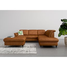 Sit & More Ecksofa SIT & MORE "Maggiore L-Form", braun (cognac), B:261cm T:224cm, 100% Polyester, Sofas, Ecksofa, wahlweise mit Kopfteilverstellung, Bettfunktion und Stauraum