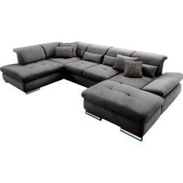 Wohnlandschaft "SO 4100 komfortable Federkernunterfederung, inkl. Kopfteilverstellung", grau (anthrazit 95), B:365cm H:80cm T:225cm, SET ONE BY Musterring, Sofas, Wohnlandschaft, wahlweise Bettfunktion und Sitztiefenverstellung, U-Form