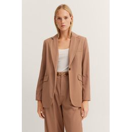 Kurzblazer Bugatti, Damen, Gr. 40, braun (50, beige), 70% Polyester, 25% Viskose, 5% Elasthan, unifarben, normal, gerader Abschluss, Blazer Kurzblazer, aus elastischem Viskosemix