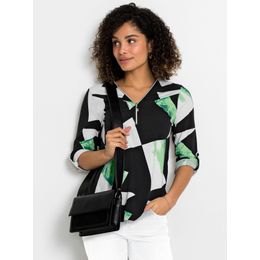 Langarmshirt Inspirationen "Modal-Baumwoll-Shirt", Damen, Gr. 54, bunt (schwarz, apfel, gemustert), 50% Baumwolle, 50% Modal, gemustert, V-Ausschnitt, Shirts Langarmshirt