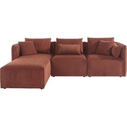 Ecksofa OTTO HOME "N&ouml;re L-Form", orange (terra), B:262cm H:74cm T:172cm, 92% Polyester, 8% Polyamid, Sofas, Ecksofa, 3 Teile, in vielen Bezugsqualit&auml;ten und Farben. Modulteile s. "N&ouml;re"