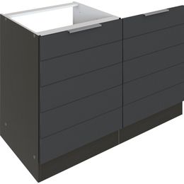 Sp&uuml;lenschrank KOCHSTATION "KS-Luhe", grau (grau matt, grafit), B:120cm H:82cm T:60cm, MDF, Schr&auml;nke, Sp&uuml;lenschrank, 120 cm breit, hochwertige MDF-Fronten mit waagerechter Lisene