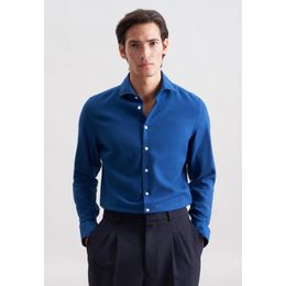 Flanellhemd Seidensticker, Herren, Gr. XL (44), normale &Auml;rmell&auml;ngen, dunkelblau, 100% Baumwolle, unifarben, slim fit, 2-Knopf-Manschette, Hemden Flanellhemd, Slim 1/1 Kentkragen Uni