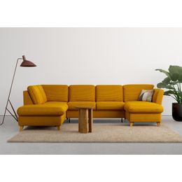 Wohnlandschaft Home Affaire "Trelleborg U-Form", gelb (mustard), B:307cm H:86cm T:213cm, 100% Polyester, Sofas, Wohnlandschaft, wahlweise mit Bettfunktion und Bettkasten, inkl. Federkern-Polsterung