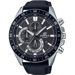 Chronograph CASIO EDIFICE, schwarz (schwarz, schwarz), Armbanduhren, Herren, Chronograph, Quarzuhr, Armbanduhr, Herrenuhr, Lederarmband,Datum, Lederband