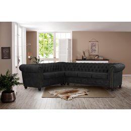 Chesterfield-Sofa Home Affaire "Rysum L-Form", grau (anthrazit), B:264cm H:72cm T:210cm, Luxus-Microfaser Lederoptik (100% Polyester);Kunstleder, Sofas, Chesterfield-Sofa, Chesterfield-Optik, langer Schenkel links oder rechts