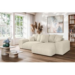 Ecksofa Home Affaire "LAKESIDE mit Bettfunktion und Bettkasten, B/T/H 257/166/84 cm", beige, B:256,5cm H:84cm T:166cm, 100% Polyester, Sofas, Ecksofa, L-Form, Recamiere beidseitig montierbar, mit Wellenunterfederung