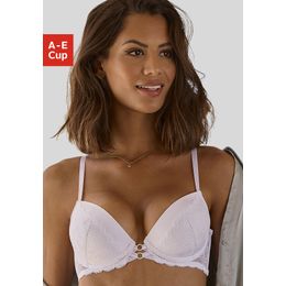 Push-up-BH Lascana, Damen, Gr. 70, Cup C, wei&szlig;, Microtouch, Obermaterial: 60% Polyamid, 35% Polyester, 5% Elasthan, BHs Push-up-BH, mit sexy B&auml;nderoptik vorn, Dessous