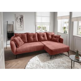 Ecksofa Home Affaire "Baggio Stellma&szlig;e 277/162 cm, modern & elegant, hoher Fu&szlig;", koralle, B:277cm T:162cm, 100% Polyester, Sofas, Ecksofa, L-Form, schwarze Metallf&uuml;&szlig;e