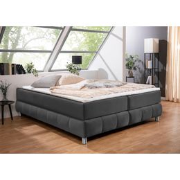 Boxspringbett Home Affaire "Salo", grau (anthrazit), B:186cm L:206cm, Komplettbetten, Boxspringbett, Ohne Kopfteil, inkl. Topper, auch in &Uuml;berl&auml;nge 220 cm