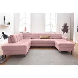 Sit & More Wohnlandschaft SIT & MORE "Picasso U-Form", rosa (flamingo), B:294cm H:80cm T:196cm, Luxus-Microfaser ALTARA NUBUCK (100% Polyester) / Struktur fein (100% Polyester);Luxus-Microfaser ALTARA NUBUCK (100% Polyester);Luxus-Microfaser ALTARA NUBUCK (100% Polyester) / Struktur (100% Polypropylen), Sofas, Wohnlandschaft, wahlweise mit Bettfunktion und Bettkasten