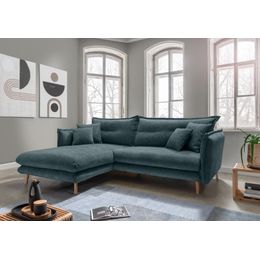 Ecksofa Home Affaire "Lazio modern und bequem, schmale Armlehnen, tolle Detailverarbeitung", blau (ocean), B:255cm H:94cm T:180cm, 100% Polyester, Sofas, Ecksofa, zwei verschiedene Fu&szlig;farben w&auml;hlbar