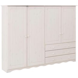 W&auml;scheschrank Home Affaire "Minik", wei&szlig;, B:184cm H:140cm T:35cm, Massivholz, Schr&auml;nke, W&auml;scheschrank, mit geschwungenem Fu&szlig;sockel, in drei verschiedenen Farbvarianten