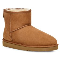 UGG Australia Schlupfboots UGG "Unisex CLASSIC MINI", Damen, Gr. 10 (43), braun (chestnut), Veloursleder, Schuhe Schlupfboots, Schlupfstiefel, Winterstiefel, Boots mit Foam-Fu&szlig;bett