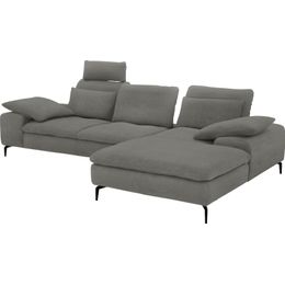 Ecksofa W.Schillig "valentinoo, Designsofa, bequem, elegant und zeitlos, L-Form", grau (grau r66), B:299cm H:83cm T:178cm, Chenille-Flachgewebe R66 (85% Polyester, 15% Nylon), Sofas, Ecksofa, inklusive Hocker, mit Sitztiefenverstellung, Breite 299 cm