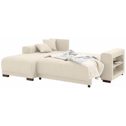 Ecksofa Home Affaire "Viborg L-Form", beige, B:234cm H:91cm T:162cm, Struktur (100% Polyester);Struktur fein ( 100% Polyester);Filzoptik (100% Polyester), Sofas, Ecksofa, mit Regal in der Armlehne, wahlweise mit Bettfunktion