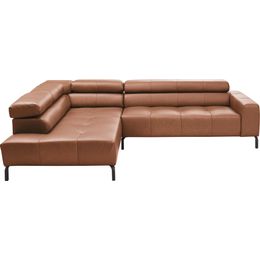 Ecksofa Home Affaire "Claya, L-Form, incl. Kopfteilverstellung, Breite 276 cm", braun, B:276cm H:71cm T:219cm, 100% Leder, Sofas, Ecksofa, wahlweise elektrischer Sitzvorzug