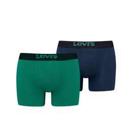 Levi's Boxershorts LEVI'S "LEVIS MEN OPT ILL BOXER BRIEF ORG CO 2P", Herren, Gr. S, gr&uuml;n (gr&uuml;n, blau), Obermaterial: 95% Baumwolle, 5% Elasthan, k&ouml;rpernah, Unterhosen Boxershorts, Elastischer Logobund, ohne Eingriff