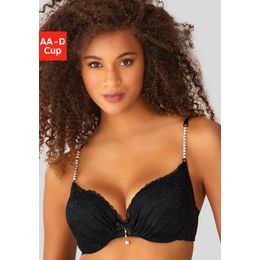 Push-up-BH Lascana, Damen, Gr. 80, Cup AA, schwarz, Microtouch, Obermaterial: 60% Polyamid, 35% Polyester, 5% Elasthan, BHs Push-up-BH, mit einzigartigen Kunstperlen-Details, sexy Dessous