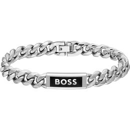 Armband BOSS "KASSY EMBLEM" Gr. M, schwarz (edelstahlfarben, schwarz), Armb&auml;nder, Herren, M, Edelstahl, Armband, mit Emaille