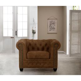 Chesterfield-Sessel Home Affaire "Rysum Sessel", braun (cognac), B:94cm H:72cm T:86cm, Luxus-Microfaser Lederoptik (100% Polyester), Sessel, Chesterfield-Sessel, passend zur Serie "Rysum" B/T/H: 94/86/72 cm