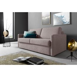 Schlafsofa Home Affaire "GOLDPOINT 182cm, Dauerschl&auml;fer, Liegefl&auml;che 140/200 cm", braun (hellbraun), B:182cm H:85cm T:100cm, Samtoptik (100% Polyester);Struktur (100% Polyester), Sofas, Schlafsofa, 3-Sitzer mit Dauerschl&auml;fer-Funktion, Bonell-Federkernmatratze