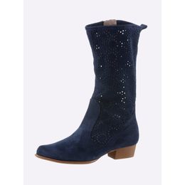 Stiefel Heine, Damen, Gr. 37, blau (marine), Leder, Rindsleder, Veloursleder, Schuhe Stiefel