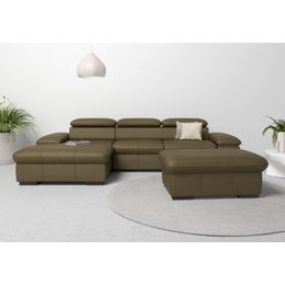 Ecksofa Home Affaire "Alberto L-Form", gr&uuml;n (olive), B:286cm H:73cm T:174cm, Luxus-Microfaser Lederoptik (100% Polyester);Luxus-Microfaser ALTARA NUBUCK (100% Polyester);Luxus-Microfaser weich (90% Polyester, 10% Polyamid);Microfaser Antiklederoptik, Sofas, Ecksofa, mit Kopfteilverstellung, wahlweise mit Bettfunktion