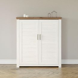 Highboard "York", wei&szlig; (wei&szlig;, eiche), B:129cm H:143cm T:42cm, SET ONE BY Musterring, Sideboards, Highboard, Typ 19, mit 3 Schubk&auml;sten und Flaschenregal, Landhausstil, B 129cm