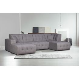 Wohnlandschaft Home Affaire "Nosia U-Form", grau, B:297cm H:85cm T:163cm, 100% Polyester, Sofas, Wohnlandschaft, incl. 2 Zierkissen, mit feiner Steppung