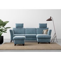 Ecksofa Home Affaire "Trelleborg L-Form", blau (blau, grau), B:249cm H:86cm T:162cm, 100% Polyester, Sofas, Ecksofa, wahlweise mit Bettfunktion und Bettkasten, inkl. Federkern-Polsterung