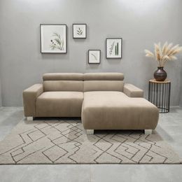 Ecksofa DOMO collection "100030 inkl. Kopfteilverstellung, guter Sitzkomfort, Cordbezug, L-Form", braun (schlamm), B:214cm H:94cm T:162cm, 100% Polyester, Sofas, Ecksofa, mit komfortabler Wellenunterfederung, ideal f&uuml;r kleine R&auml;ume