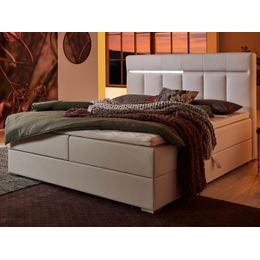 Boxbett "Tessa", wei&szlig;, B:183cm L:213cm, Bezug Bett: Kunstleder (100% Polyurethan);Bezug Topper: Jersey (100% Polyester), ATLANTIC HOME COLLECTION, Komplettbetten, Boxbett, mit LED-Beleuchtung und Bettkasten