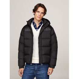 Steppjacke Tommy Hilfiger "MIX DOWN HOODED PUFFER JACKET", Herren, Gr. 3XL, schwarz, Web, Obermaterial: 100% Polyester. Futter: 100% Polyamid. Wattierung: 90% Daunen, 10% Federn, Jacken Steppjacke, mit abnehmbarer Kapuze