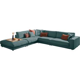 Ecksofa 3C CANDY "Enisa II, bequem und komfortabel, gro&szlig;es Familiensofa, L-Form", blau (petrol), B:365cm H:86cm T:322cm, 100% Polyester, Sofas, Ecksofa, incl. 3 Flatterkissen, wahlweise mit Flecken-Schutz-Bezug Easy care