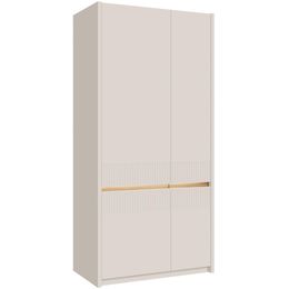 Garderobenschrank FORTE "Oak Squere", beige (mauvella eiche, sand), B:95,3cm H:197,9cm T:52cm, Holzwerkstoff, Schr&auml;nke, Garderobenschrank, Kleiderschrank, Beleuchtung, grifflos, Soft Close