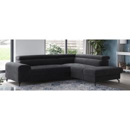 Ecksofa COTTA "Aura L-Form, B: 260 cm", grau (charcoal), B:260cm T:210cm, Sofas, Ecksofa, mit Bettfunktion, Bettkasten & Kopfteilverstellung