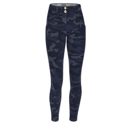 7/8-Hose Freddy "WRUP REGULAR SUPERSKINNY 7/8", Damen, Gr. L (40), N-Gr, blau (camouflage blau), Web, Obermaterial: 80% Baumwolle, 20% Elasthan, tarnfarben, figurbetont 7/8-L&auml;nge, Hosen 7/8-Hose, mit All-Over-Camouflage-Muster