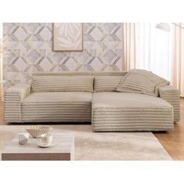 Ecksofa OTTO HOME "KINLEE Design-Sofa mit Recamiere rechts/links, Ma&szlig;e B/T/H 251/144/70cm", beige, B:251cm H:70cm T:144,5cm, 100% Polyester, Sofas, Ecksofa, L-Form mit Wellenunterfederung, ohne Bettfunktion, modern und beguem