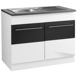 Sp&uuml;lenschrank KOCHSTATION "KS-Trient", grau (wei&szlig;, anthrazit hochglanz), B:100cm H:85cm T:60cm, Schr&auml;nke, Sp&uuml;lenschrank, 100 cm breit, inkl. Einbausp&uuml;le