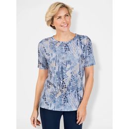 Rundhalsshirt CLASSIC "Shirt", Damen, Gr. 42, blau (himmelblau, nachtblau, bedruckt), 92% Polyester, 8% Elasthan, gebl&uuml;mt, gemustert, mehrfarbig, Rundhals, Shirts Rundhalsshirt