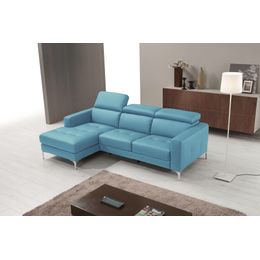 Ecksofa Egoitaliano "Matt, erstklassiger Sitzkomfort, aufwendige Detailverarbeitung, L-Form", blau (t&uuml;rkis), B:247cm H:100cm, Leder &raquo;BULL&laquo; (echtes Rindsleder). Geschliffenes, pigmentiertes und behandeltes Rindsleder mit einer Dicke von 1, 3-1, 5 mm. Dieses Leder zeigt eine ziemlich weiche Hand mit einem halb undurchsichtigen Aussehen. Es handelt sich um ein gesch&uuml;tztes Leder. Eine leichte Deckschi