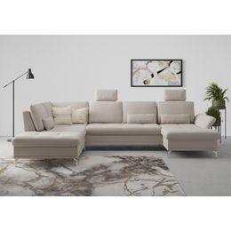 Wohnlandschaft Home Affaire "Palm Beach U-Form", grau (elephant), B:347cm H:89cm T:224cm, 100%Polyester, Sofas, Wohnlandschaft, Federkern, mit Sitztiefenverstellung, wahlweise mit Bettfunktion