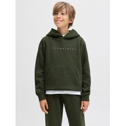 Jack & Jones Kapuzensweatshirt JACK & JONES JUNIOR "JJESTAR JJ SWEAT HOOD NOOS JNR", Jungen, Gr. 128, bunt (duffel bag), angeraute Sweatware, Obermaterial: 70% Baumwolle, 30% Polyester, bedruckt, relaxed fit normal, Rundhals, Rippb&uuml;ndchen, Sweatshirts Kapuzensweatshirt, Baumwollmischung, relaxed fit