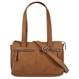 Henkeltasche Sansibar, Damen, Gr. B/H/T: 30cm x 20cm x 11cm onesize, braun (cognac), Leder, leicht gl&auml;nzend, unifarben, Taschen Henkeltasche, echt Leder