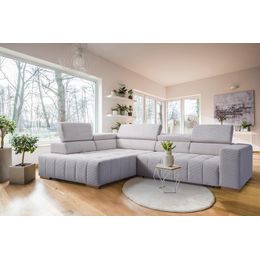 Ecksofa exxpo - SOFA FASHION "Elianos, hoher Sitzkomfort, aufwendige Kreuzsteppung im Sitz, L-Form", beige, B:307cm H:73cm T:201cm, Sofas, Ecksofa, Kopfteile & Sitztiefe verstellbar, mit Bettfunktion, Cord, beige