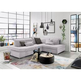 Ecksofa "SO 4100 mit komfortablen Federkern und Kopfteilverstellung", silber (silber 45), B:291cm H:80cm T:226cm, SET ONE BY Musterring, Sofas, Ecksofa, wahlweise mit Bettfunktion und Sitztiefenverstellung, L-Form