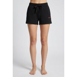 Sweatshorts HUGO UNDERWEAR, Damen, Gr. L, N-Gr, schwarz 001, Sweatware, Obermaterial: 66% Baumwolle, 30% Polyester, 4% Elasthan, Hosen Sweatshorts, elastischer Bund, kontrastfarbene Details, normale Passform