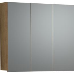Spiegelschrank Welltime "Amrum", braun (eiche), B:90cm H:80cm T:20cm, FSC-zertifizierter Holzwerkstoff, Schr&auml;nke, Spiegelschrank, 3-T&uuml;riger Badspiegel mit Stauraum - Ma&szlig;e (B/T/H) 90/20/80 cm